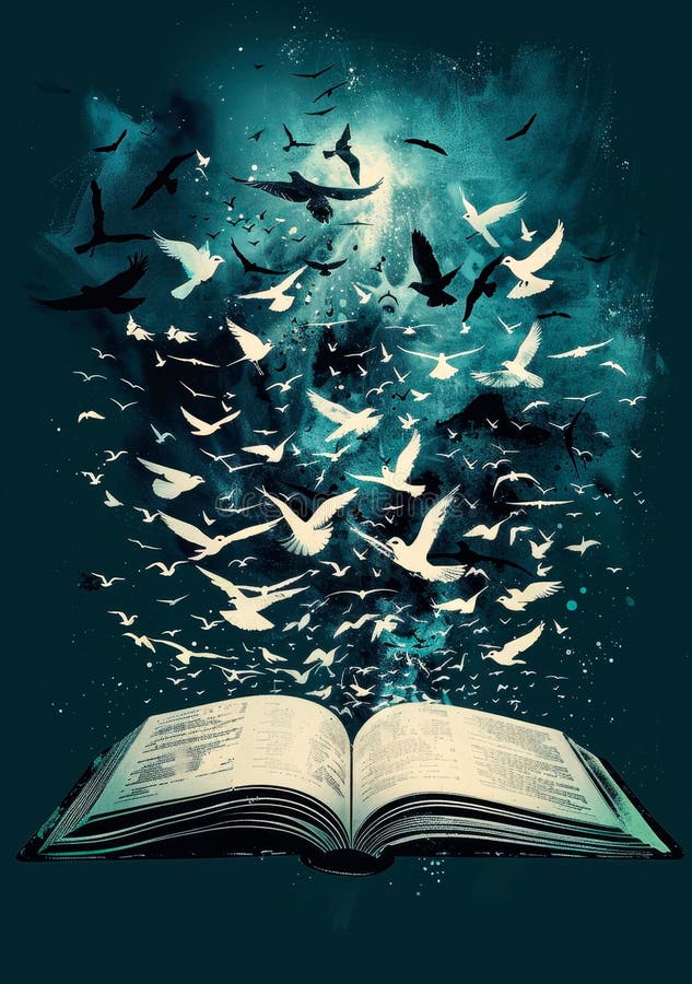 Open Book Pages Transforming Birds Symbolizing Knowledge Taking Flight ...