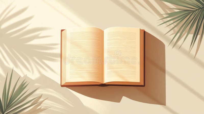 Open Book with Palm Leaf Shadows Stock Illustration - Illustration of ...