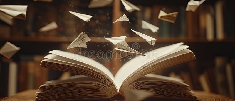 An Open Book with Paper Airplanes Flying Out of it, in Front of a ...