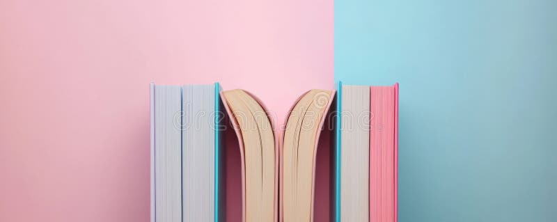 Open Book on a Pastel Pink and Blue Background Emphasizing Minimalism ...