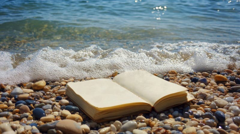 Open Book on a Pebble Beach with Foamy Ocean Waves Stock Photo - Image ...