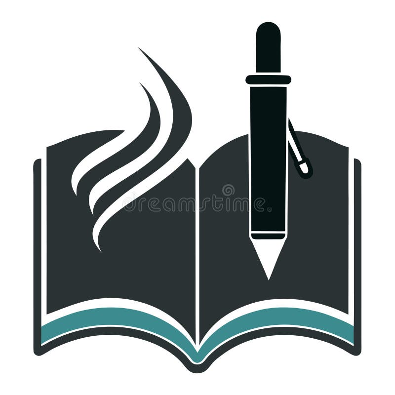 Open Book with Pen and Flow Lines Design, Education Vector Icon Stock ...