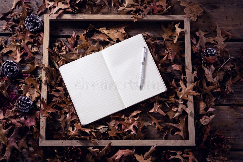 Open Book, Pen and Frame on Table Stock Image - Image of planing ...