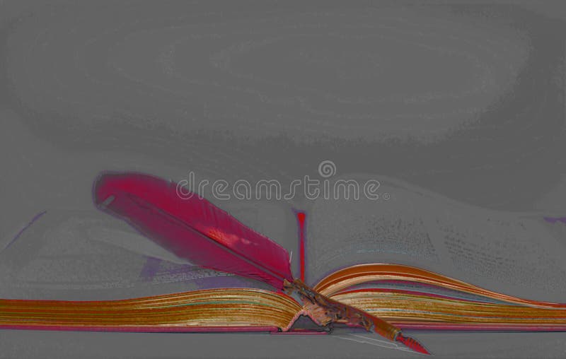 An Open Book a Pen on a Gray Background Stock Photo - Image of back ...