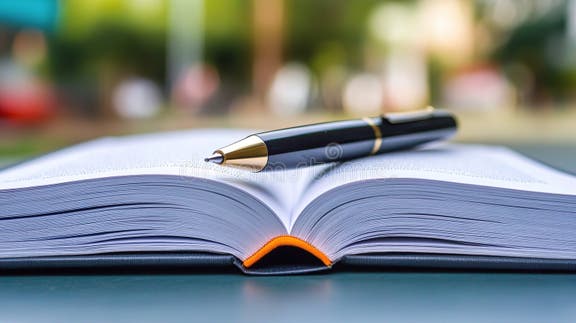 Open Book with Pen on a Table Outdoors Stock Photo - Image of knowledge ...