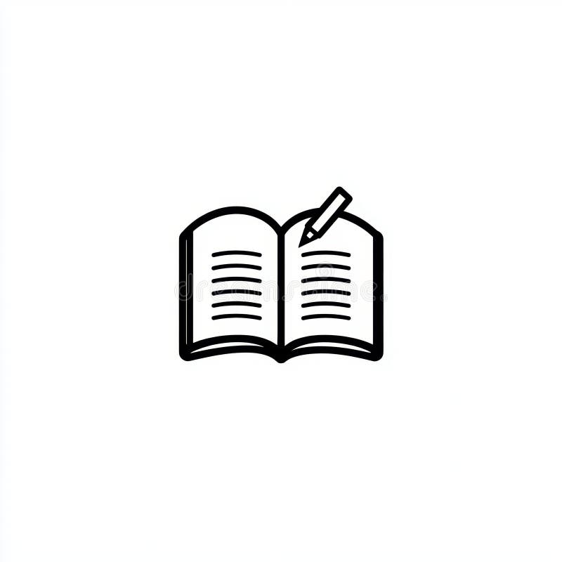 Open Book with Pencil Icon stock illustration. Illustration of graphic ...
