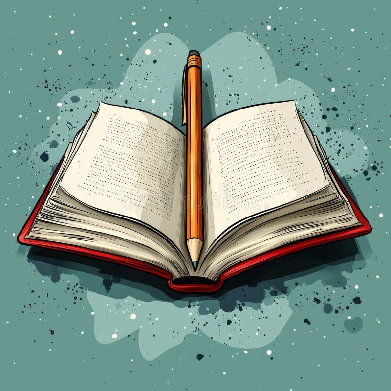 Open Book with Pencil Illustration Stock Illustration - Illustration of ...