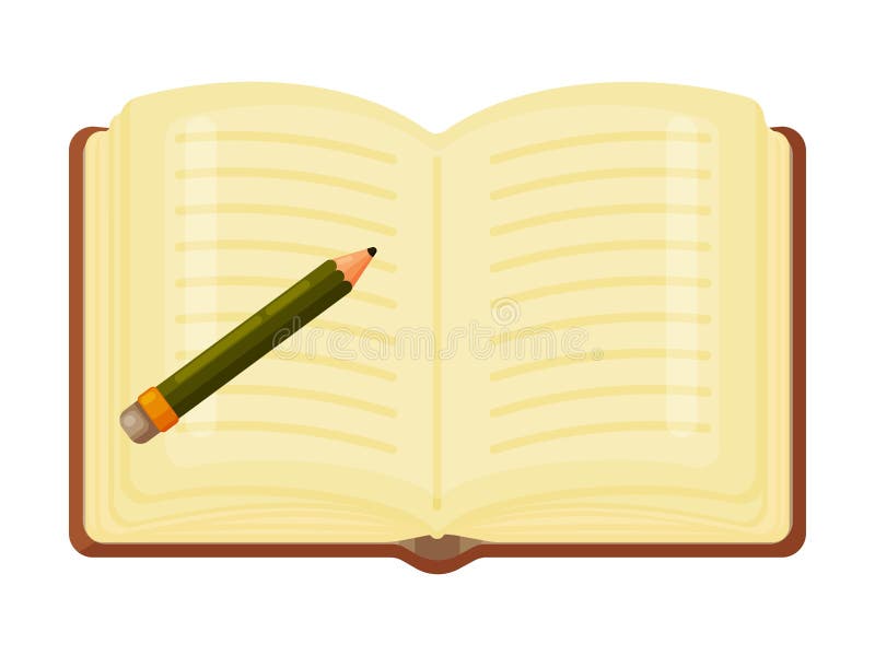 Open Book with Pencil for Notes Stock Illustration - Illustration of ...