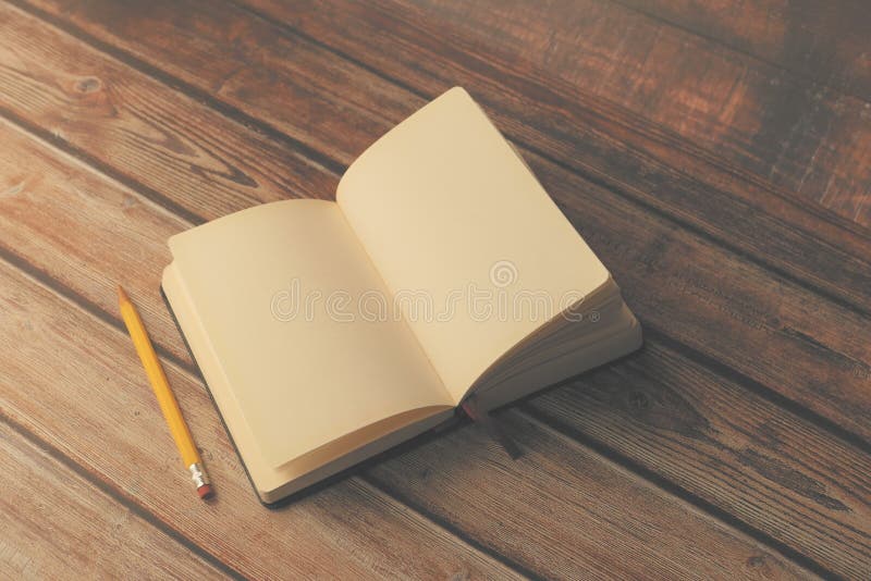 Open Book and a Pencil on Wooden Table Stock Photo - Image of journal ...