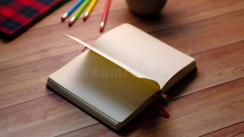 Open Book and a Pencil on Wooden Table Stock Video - Video of personal ...