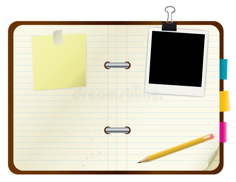 Open Book with Picture Frame and Post-its Stock Vector - Illustration ...