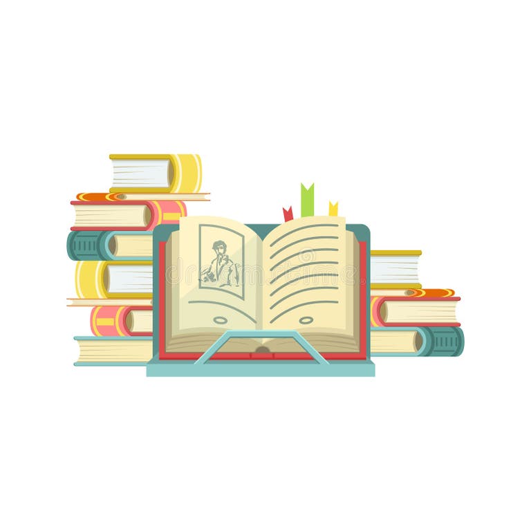 Open Book with Piles of Books on the Background Stock Vector ...