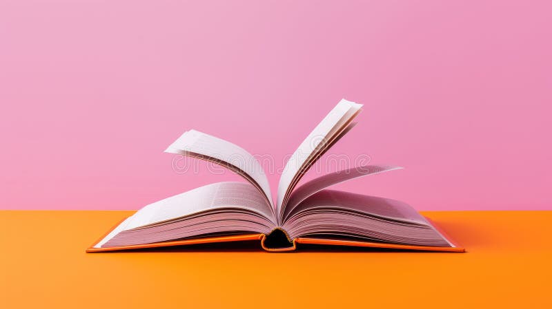 Open Book on Pink Background Framed by Orange Border, Simple Elegance ...