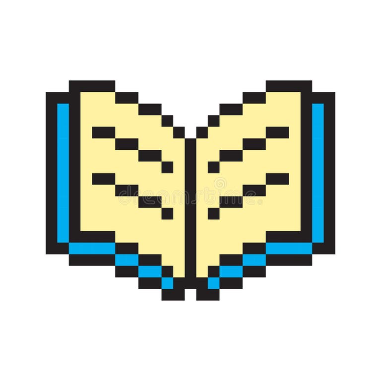 Open Book Pixel. Vector Reading Icon. Blue Edge Outline. Yellow Page ...