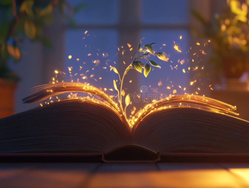 An Open Book with a Plant Sprouting Out of it, Symbolizing Knowledge ...