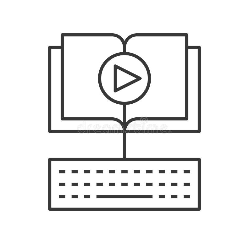 Open Book and Play Button with Keyboard, E-learning Concept Icon Stock ...