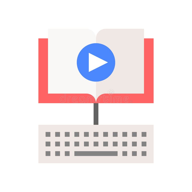 Open Book and Play Button with Keyboard, E-learning Concept Icon Stock ...