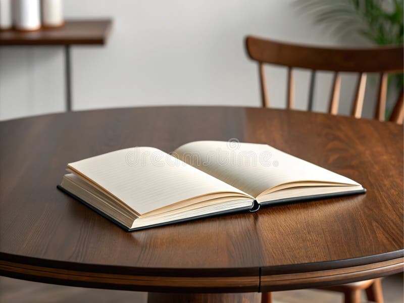 Open Book on Polished Wooden Dining Table Stock Illustration ...