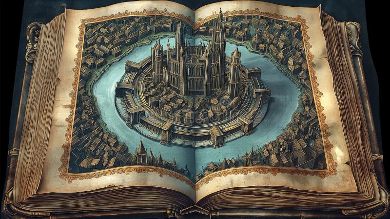 An Open Book with a Printed Map of a City, Viewed from an Overhead ...
