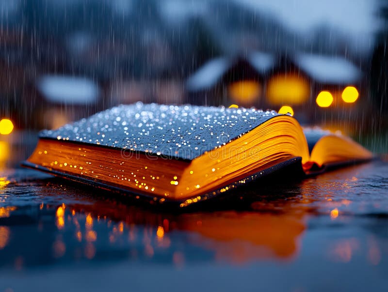 An open book in the rain stock photo. Image of rainy - 346880950