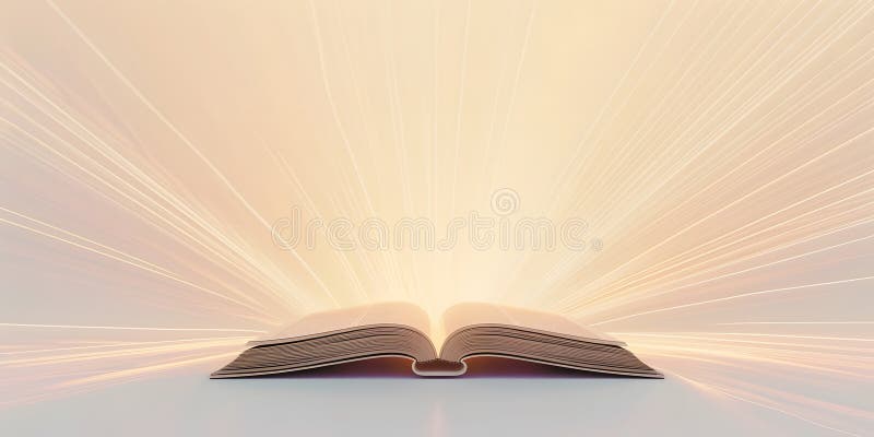 Open Book with Rays Emanating from Center of Book in Beige Pastel ...