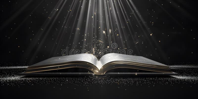 Open Book with Rays Emanating from Center of Book in Black and Gold ...