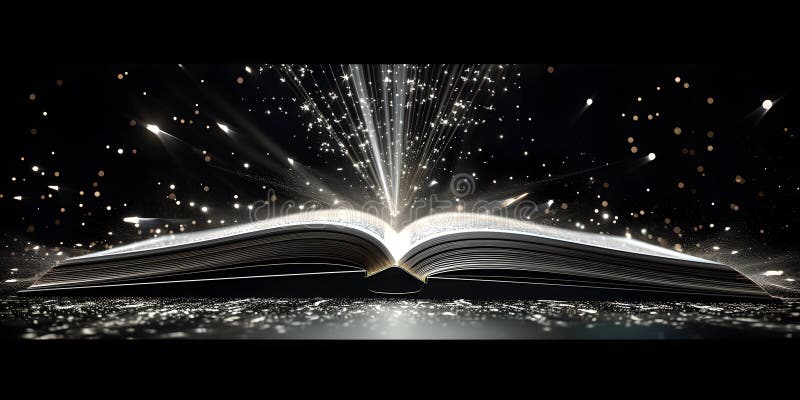 Open Book with Rays Emanating from the Center of the Book in Black and ...