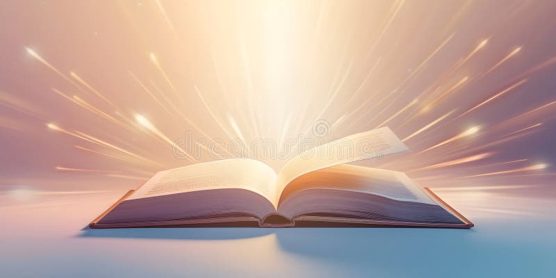 Open Book with Rays Emanating from Center of Book in Calm Pastel Colors ...