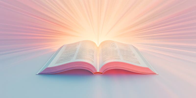 Open Book with Rays Emanating from Center of Book in Gentle Gradient ...