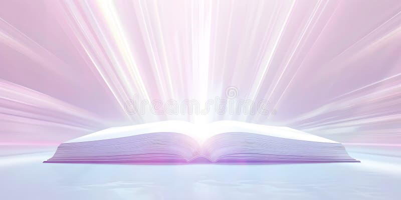 Open Book with Rays Emanating from Center of Book in Pink Pastel Colors ...