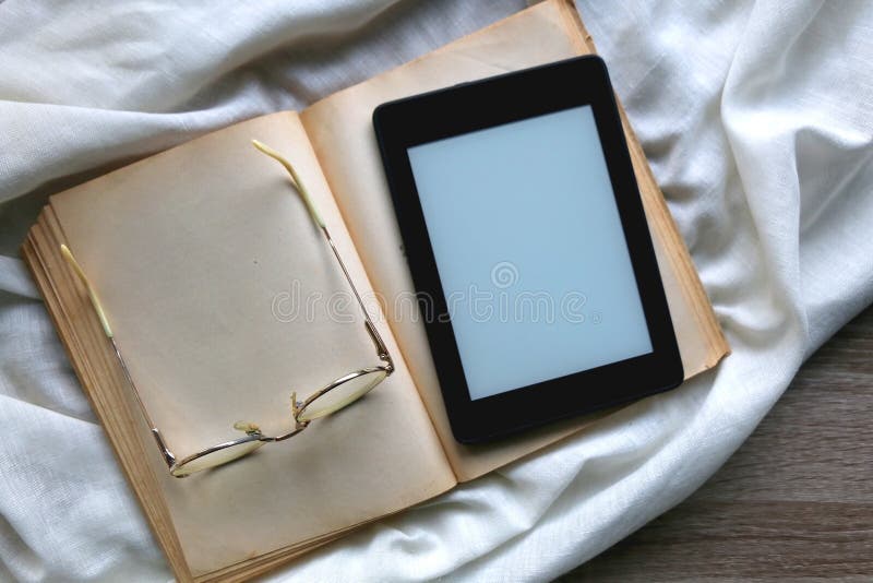 Open Book, Reading Glasses and E-Reader Stock Photo - Image of ereader ...