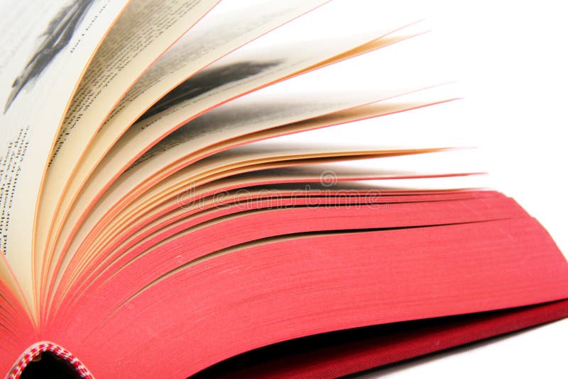 An Open Book with Red Cover from an Angle Stock Photo - Image of words ...