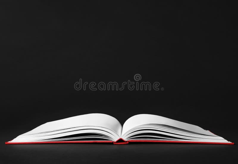 Open Book with Red Cover on Black Background. Space for Text Stock ...