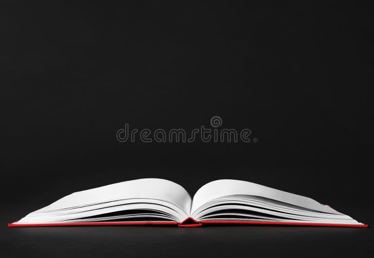 Open Book with Red Cover on Black Background. Space for Text Stock ...