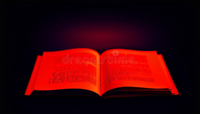 Open Book with Red Glowing Pages in Dark Setting Stock Image - Image of ...