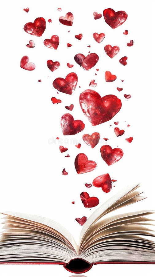 Open Book with Red Hearts Flying Out, Romantic Concept Stock Photo ...
