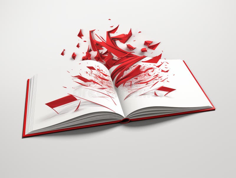 Open Book with Red Pages Exploding Out Creating a Dynamic Burst of ...