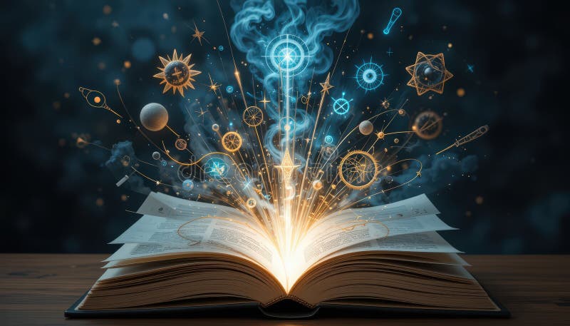 Creative Explosion of Knowledge from Open Book Surrounded by Celestial ...
