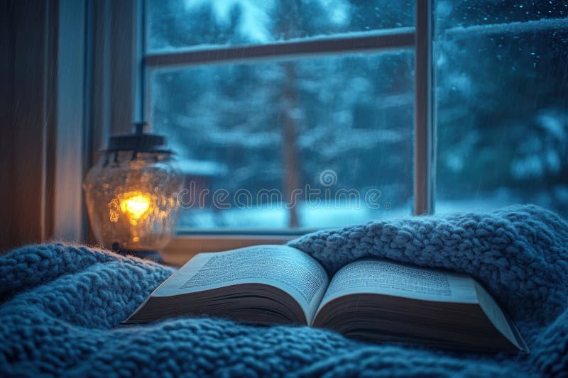 An Open Book Rests on a Bed Near a Candle, Creating a Serene Atmosphere ...