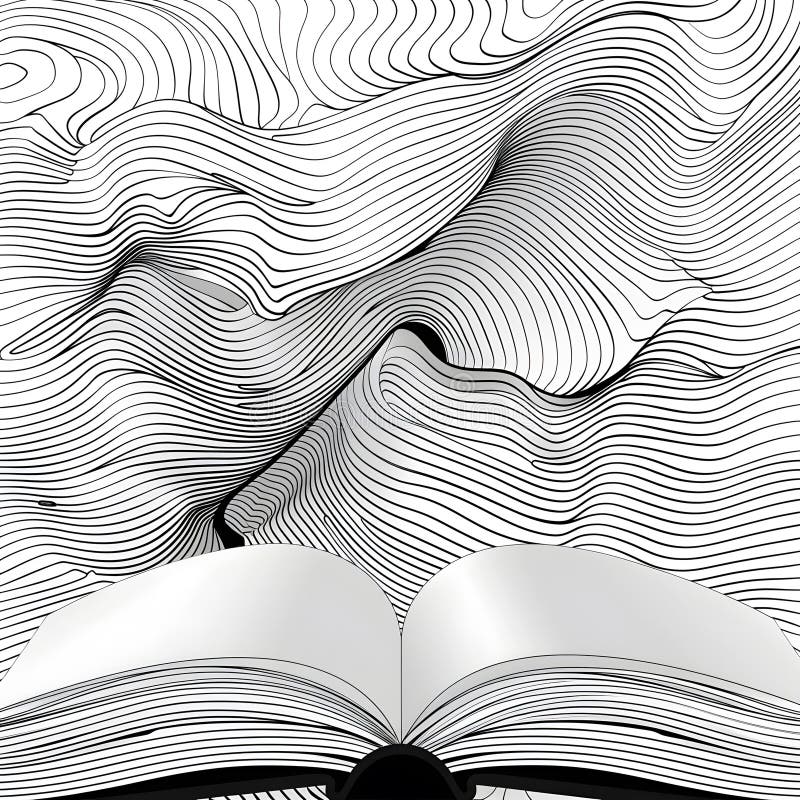 An Open Book Rests Centrally Against Backdrop of Swirling Lines that ...