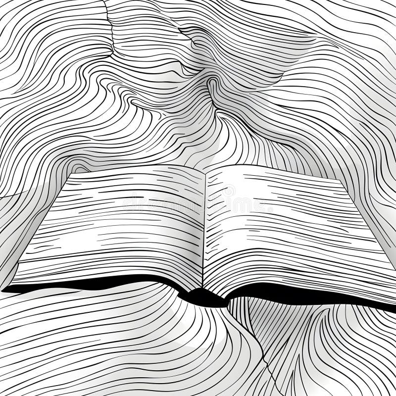 An Open Book Rests Centrally Against Backdrop of Swirling Lines that ...