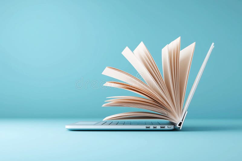 Open Book Rests on Laptop Symbolizing Blend of Traditional Reading and ...
