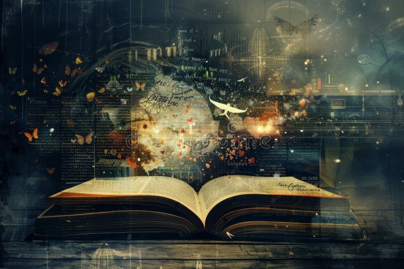 An Open Book Rests on a Table, Ready To Be Read or Studied, an Abstract ...