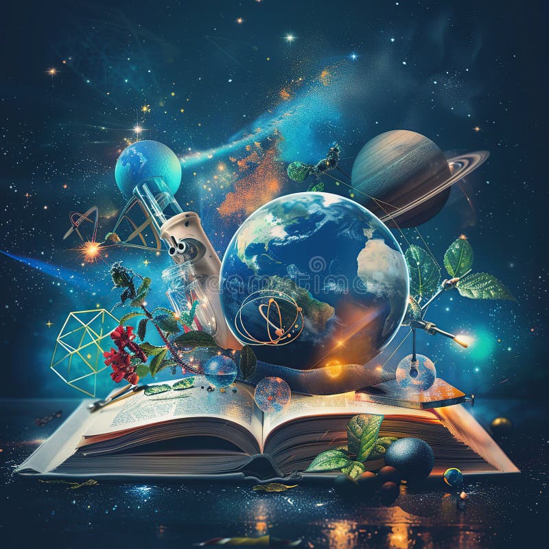 Open Book Revealing Earth, Planets, Science, and Nature Stock Image ...
