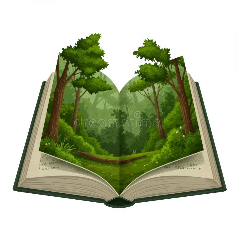 Open Book Revealing Lush Green Forest Pixel Art Illustration Stock ...