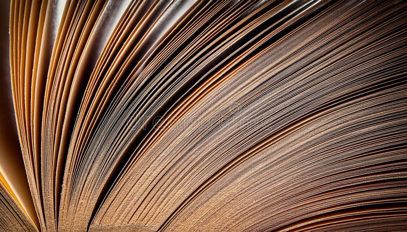 Open Book Reveals Detailed Pages with Rich Texture and Warm Lighting ...