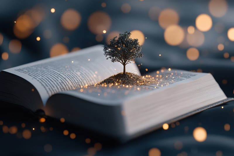 An Open Book Reveals a Small Tree Growing from Its Center, Surrounded ...