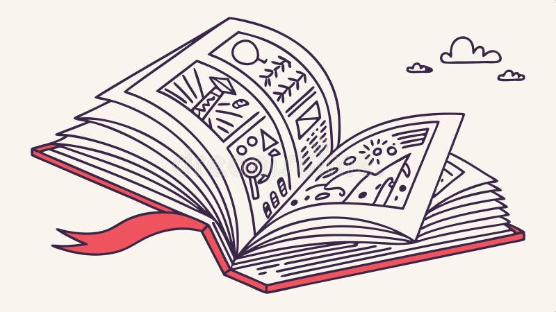 Open Book with Ribbon, Reading Symbol and Literary Element Vector ...