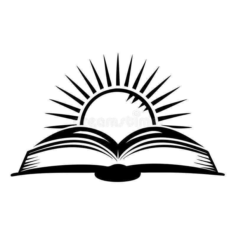 Open Book with Rising Sun Emblem Symbolizing Knowledge and ...