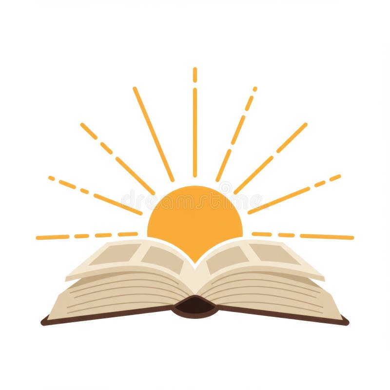 Open Book with Rising Sun Illustration Stock Illustration ...